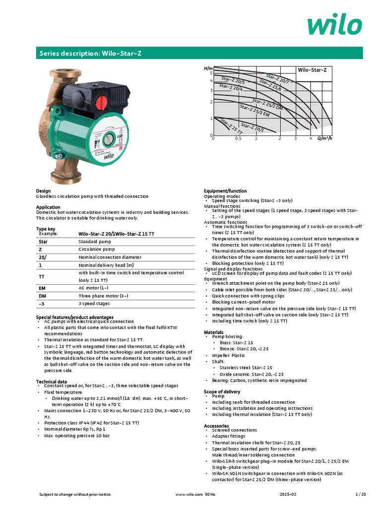Wilo Star z1 | PDF | Valve | Pump