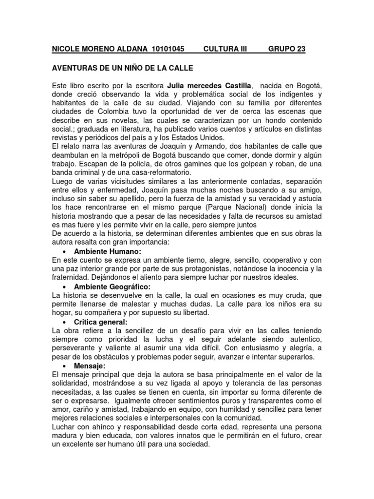 Historia de Un Nino de La Calle PDF | PDF