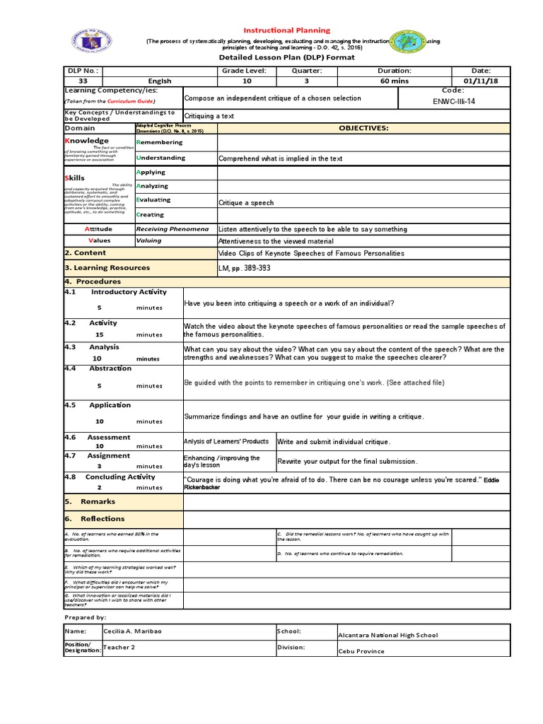 DLP GRADE 10 3rd Quarter - (33-36) | PDF | Lesson Plan | Learning