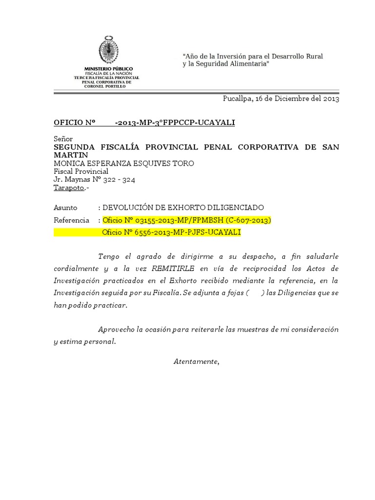 Devolución de Exhorto Diligenciado | PDF