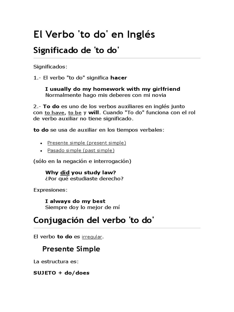 El Verbo To Do en Inglés | PDF | Verbo | Conjugación gramatical