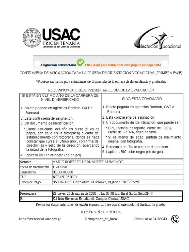 USAC - Sistema de Orientaci N Vocacional PDF | PDF