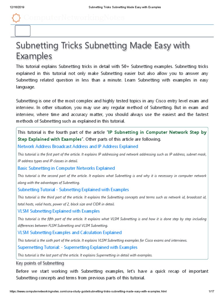 Subnetting Tricks Subnetting Made Easy With Examples | PDF