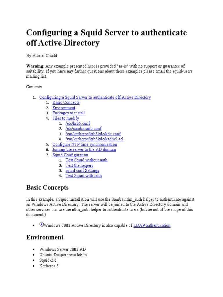 Configuring A Squid Server To Authenticate Off Active Directory | PDF | Active Directory ...