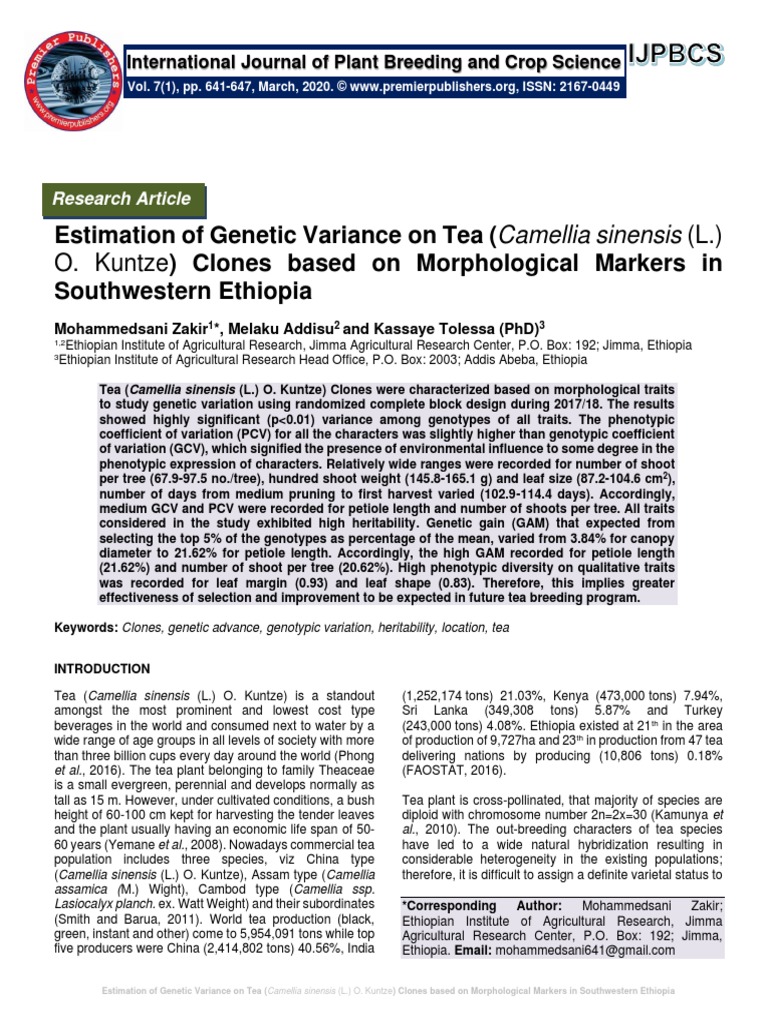 Estimation of Genetic Variance On Tea (Camellia Sinensis (L.) O. Kuntze ...