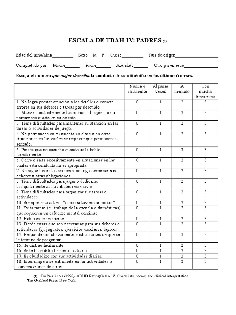 ADHD RATING SCALE Padres PDF | PDF
