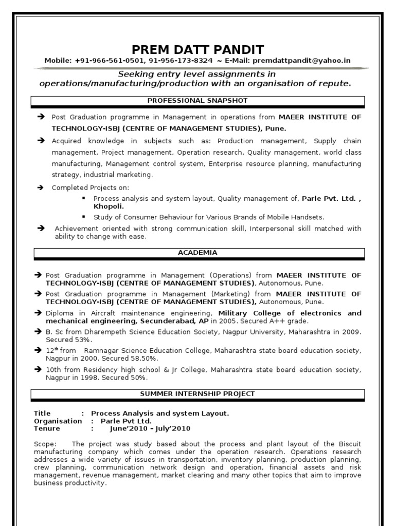 1prem Datt Pandit Resume | PDF | Business