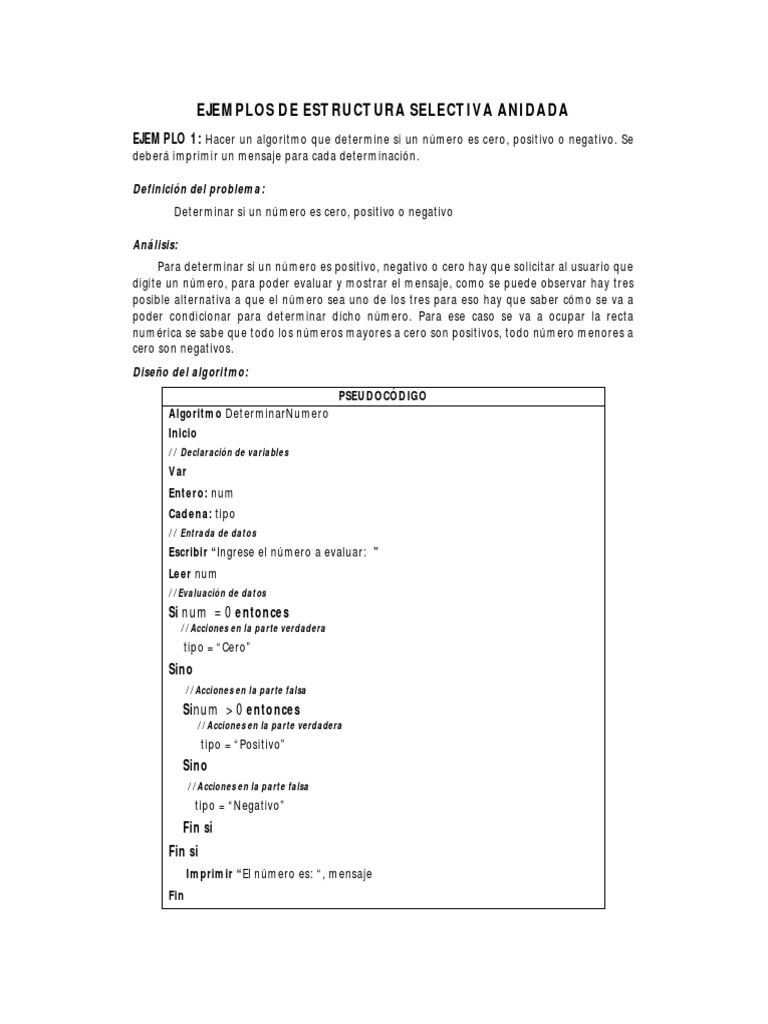 Ejemplos de Estructuras Selectivas Anidadas | PDF | Algoritmos ...
