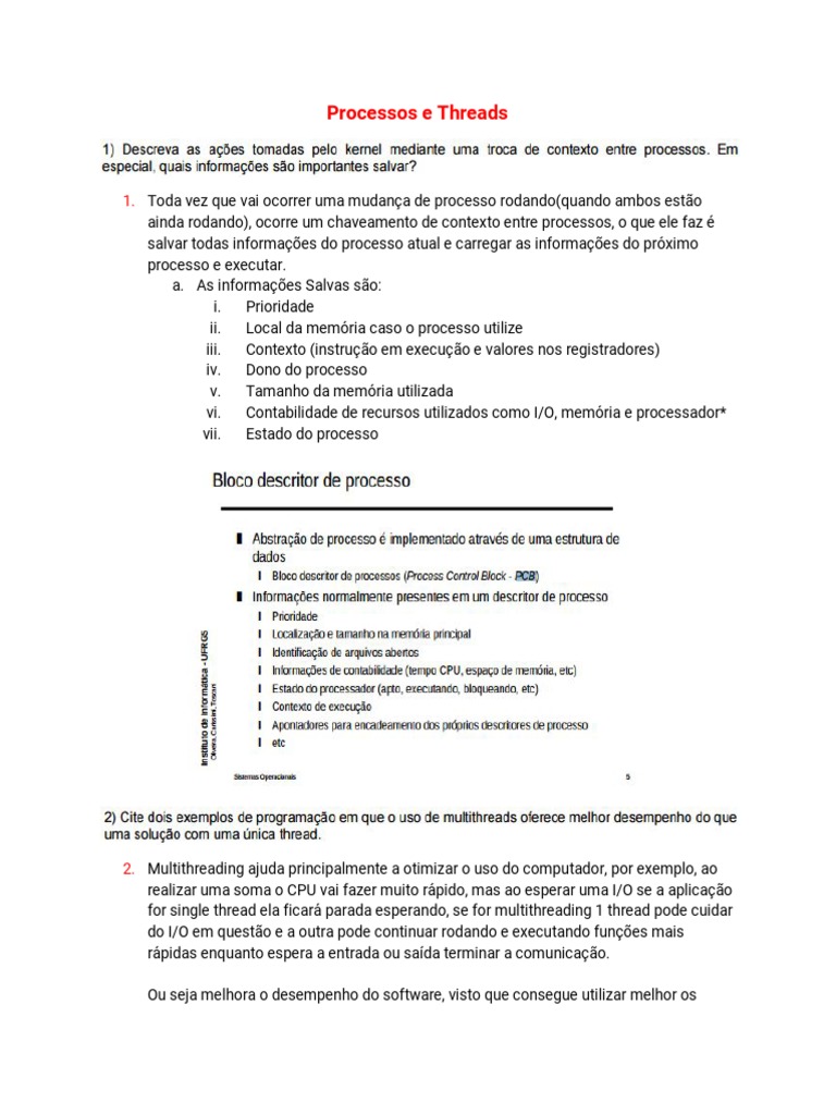 Processos e Threads PDF | PDF | Thread (informática) | Processo (informática)