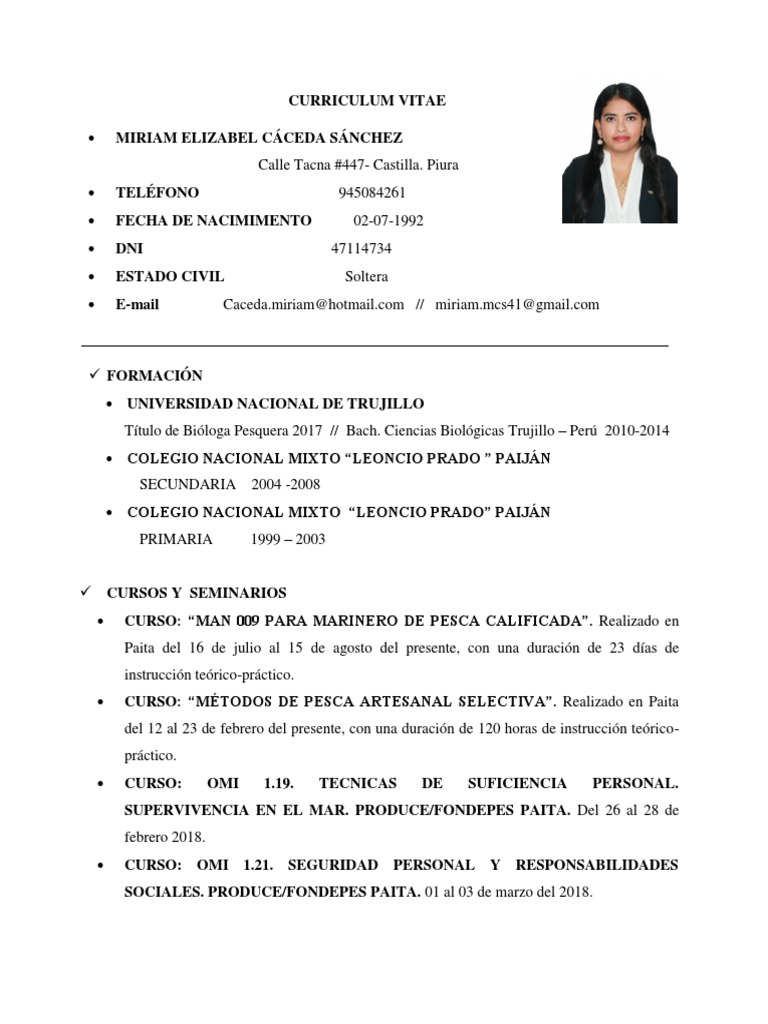 Curriculum Vitae Miriam-Caceda PDF | PDF | Perú | Escuelas