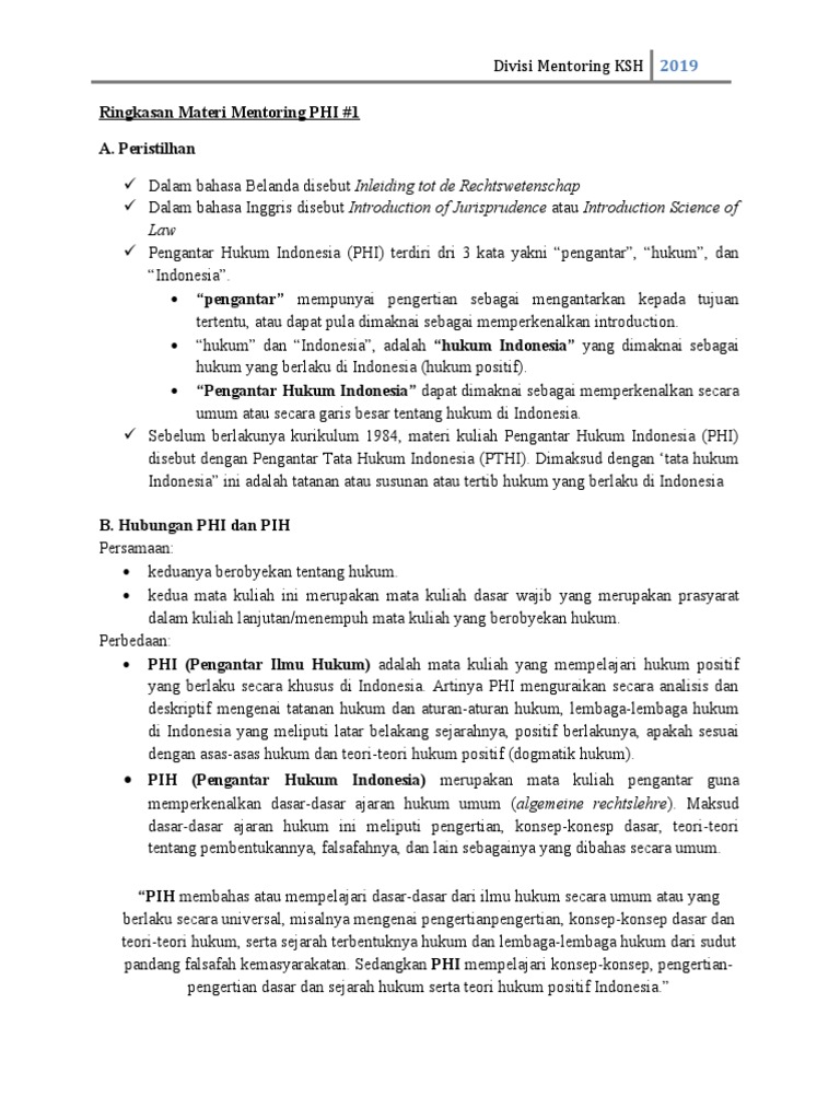 Ringkasan Materi Mentoring PHI #1 | PDF | Politik