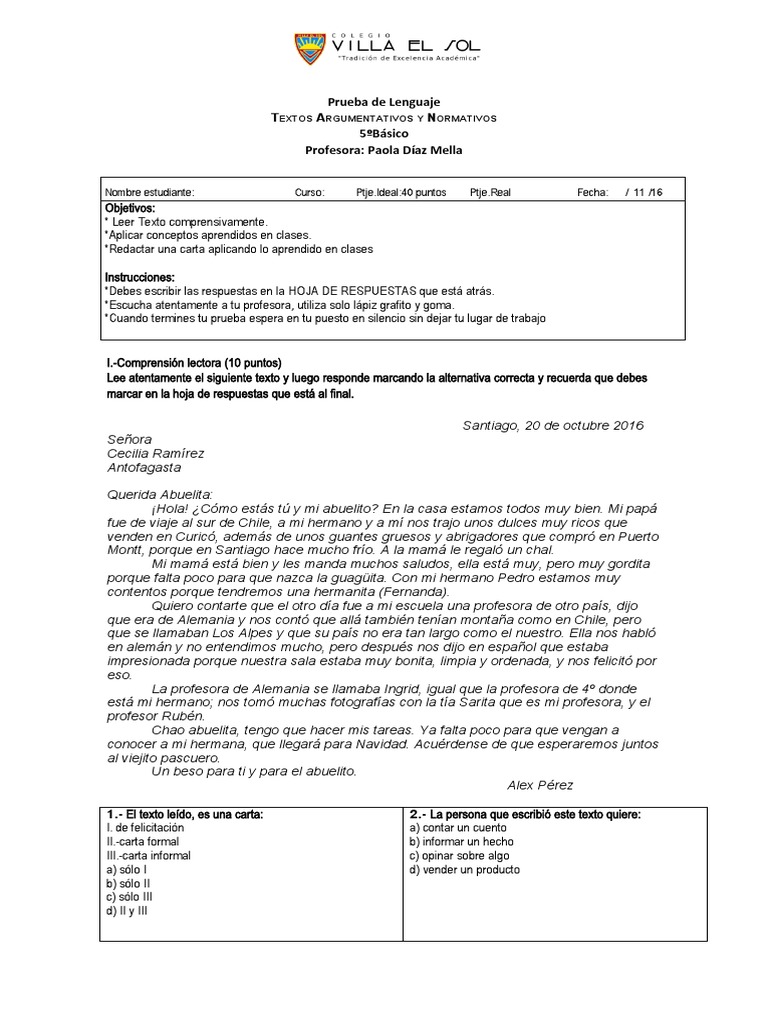 Prueba Texto Arg-Nor - 5° Básico | PDF | Propaganda | Publicidad