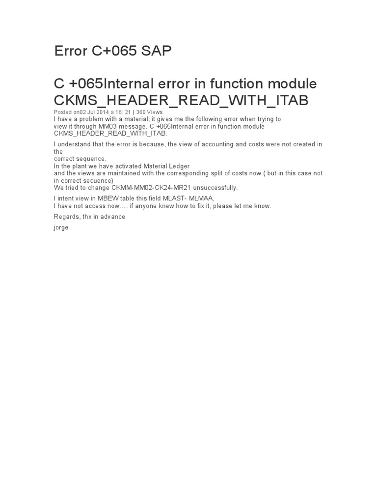 Resolving SAP Error C+065 in CKMS | PDF