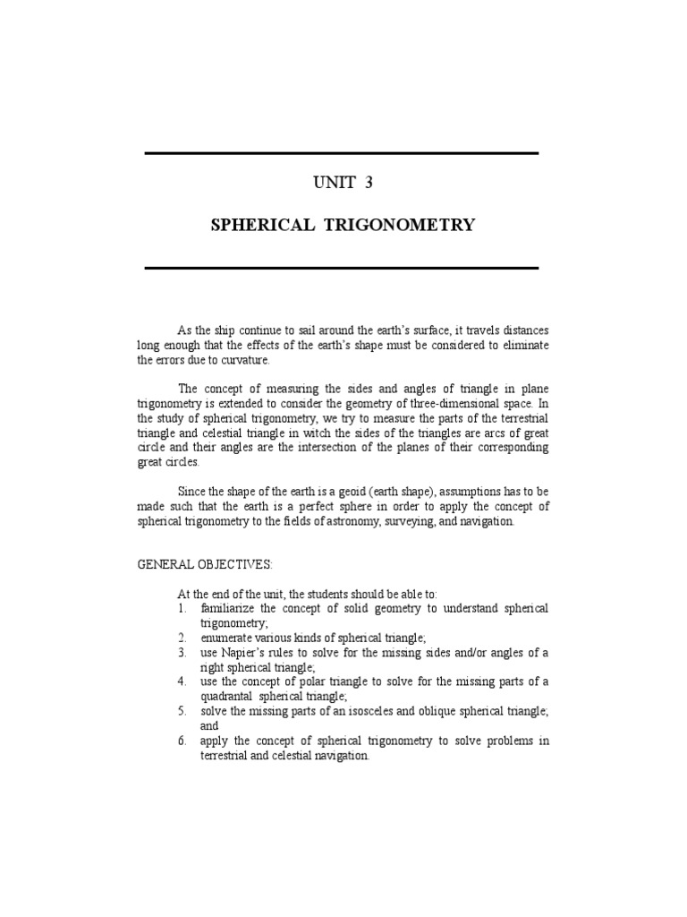 Spherical Trigonometry | PDF | Sphere | Latitude