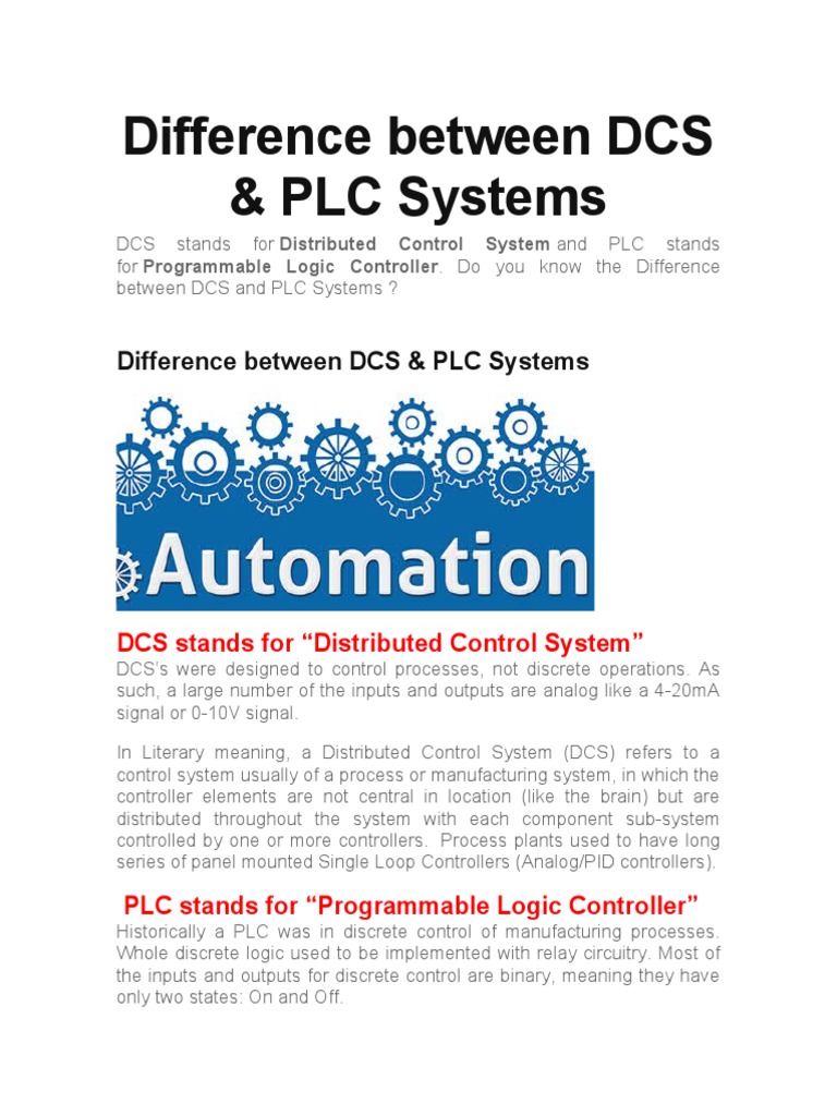 Difference Between DCS & PLC Systems | PDF | Programmable Logic Controller | Control Theory