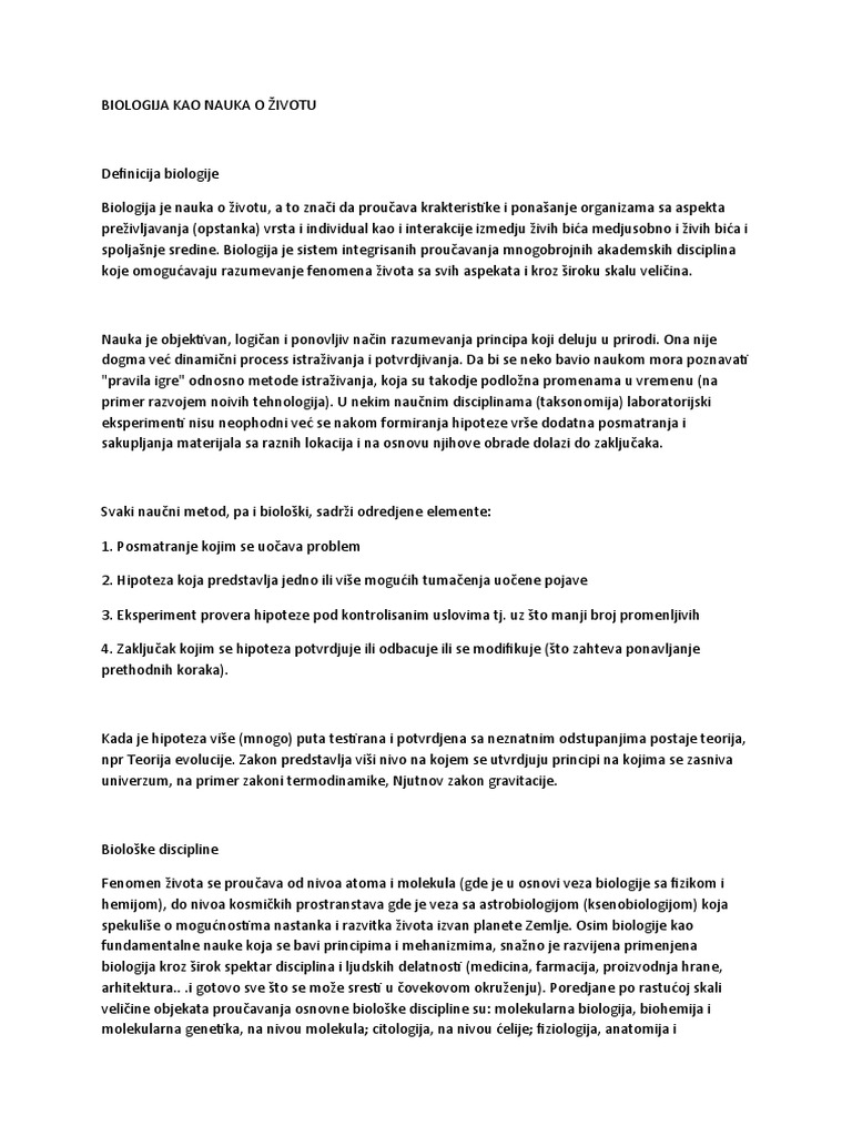 Biologija Kao Nauka o Životu | PDF