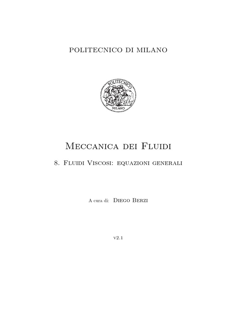 Teoria 08. Fluidi Viscosi - Equazioni Generali - v2.1 PDF | PDF