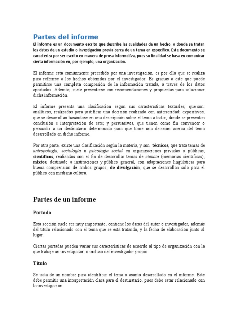Partes Del Informe | PDF | Bibliografía | Información