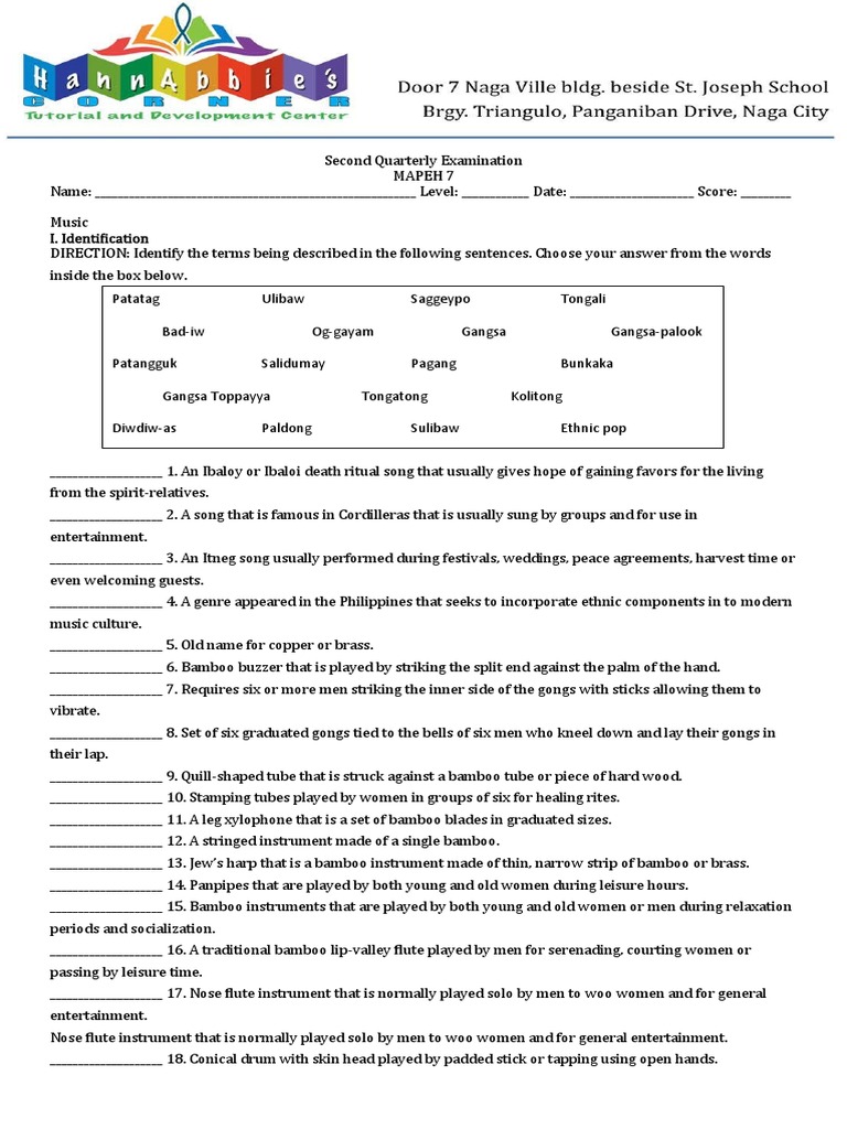 MAPEH Grade 7 2nd Period | PDF | Musical Instruments | String Instruments