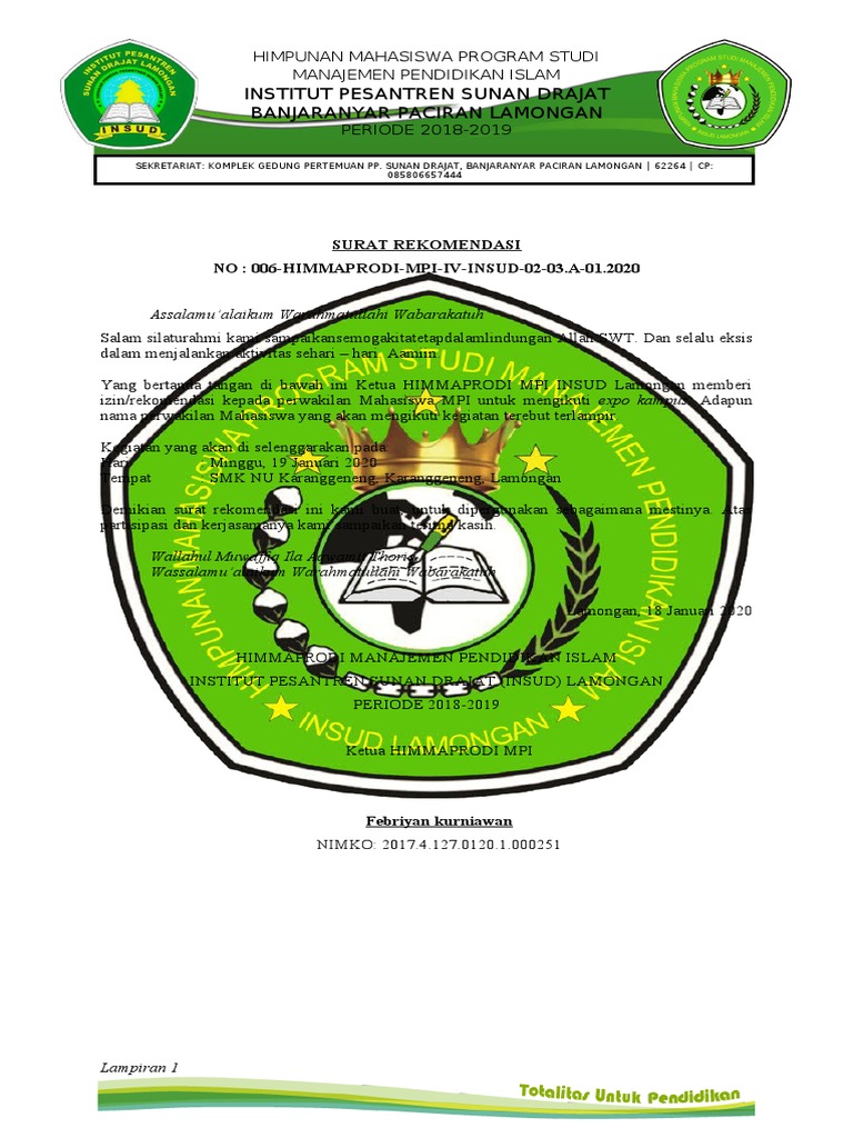 Surat Rekomendasi EXPO KAMPUS | PDF