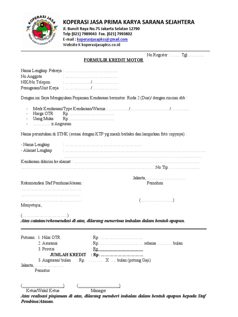 Formulir Pinjaman Motor | PDF