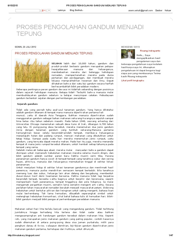 Proses Pengolahan Gandum Menjadi Tepung PDF | PDF