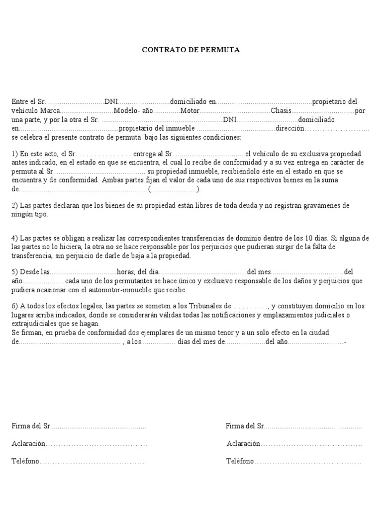 Modelo de Contrato de Permuta Automotor | PDF | Propiedad | Gobierno
