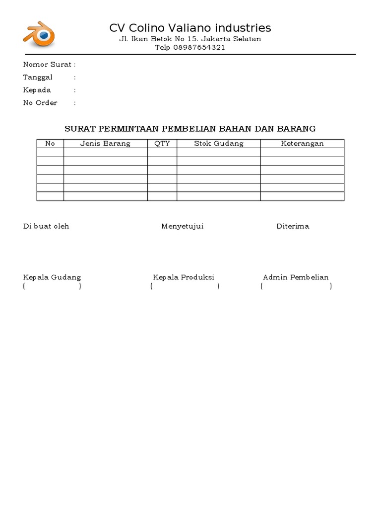 Surat Permintaan Pembelian Barang | PDF