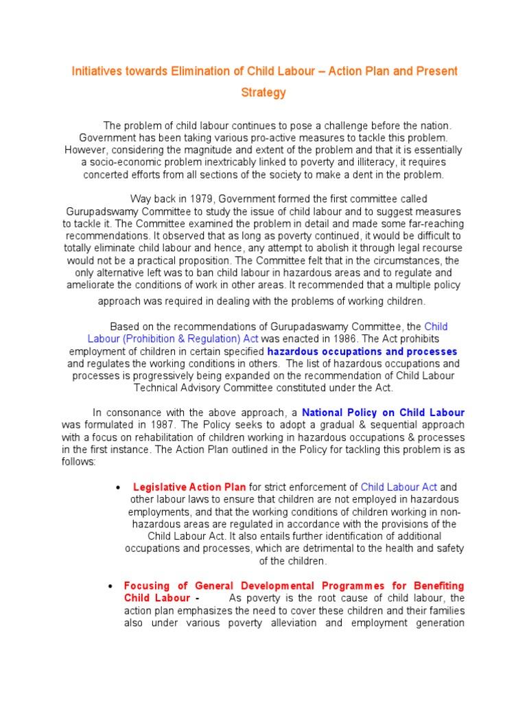 Initiatives Towards Elimination of Child Labour - Action Plan and ...