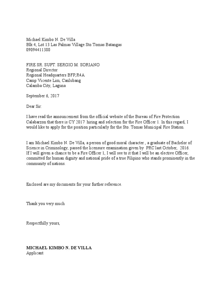 BFP Application Letter | PDF