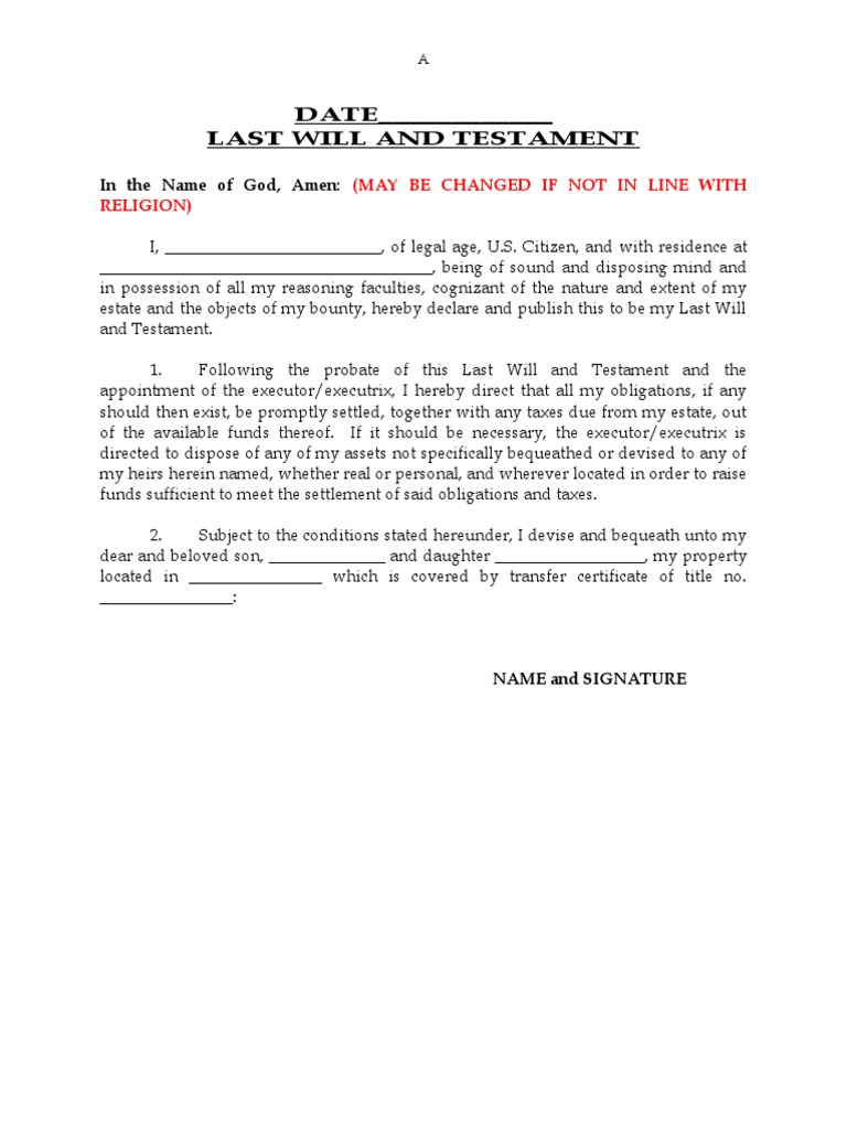Last Will and Testament - Sample | PDF