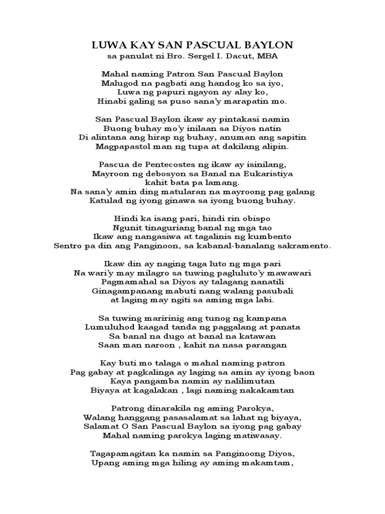 Luwa Kay San Pascual Baylon | PDF