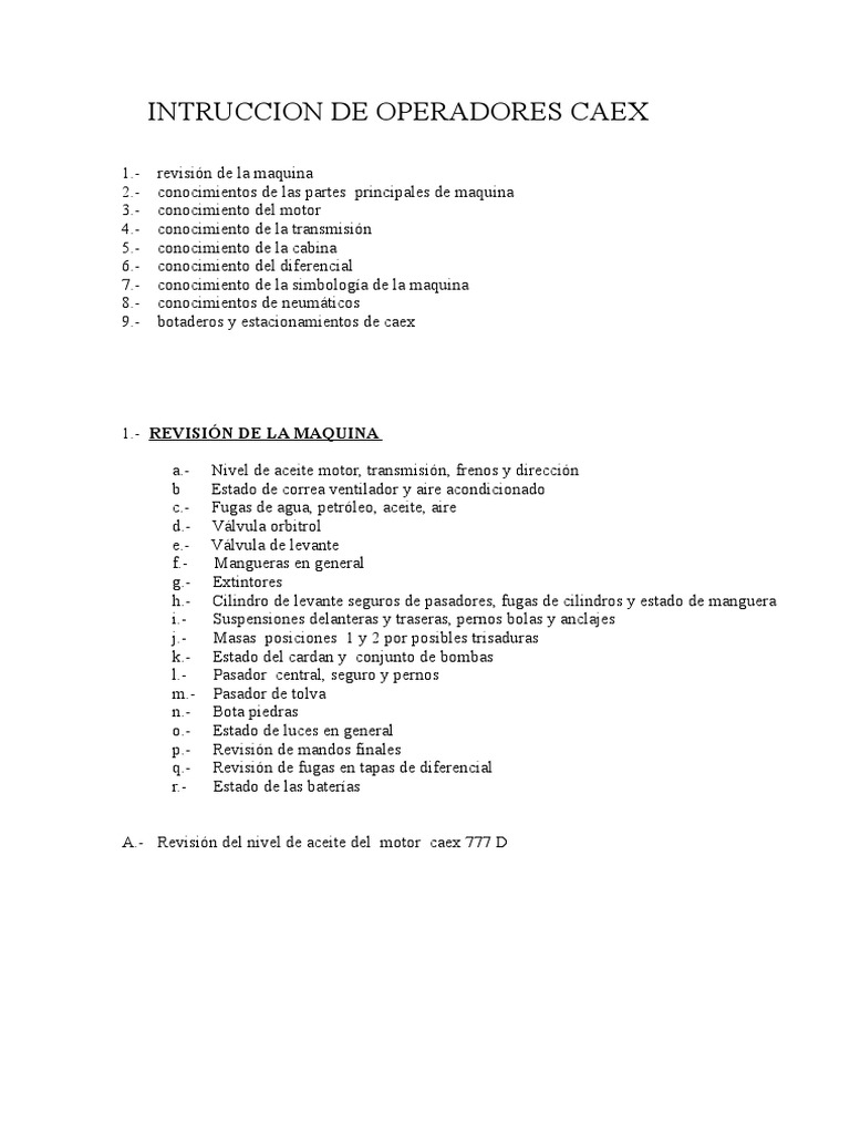 Intruccion de Operadores Caex | PDF