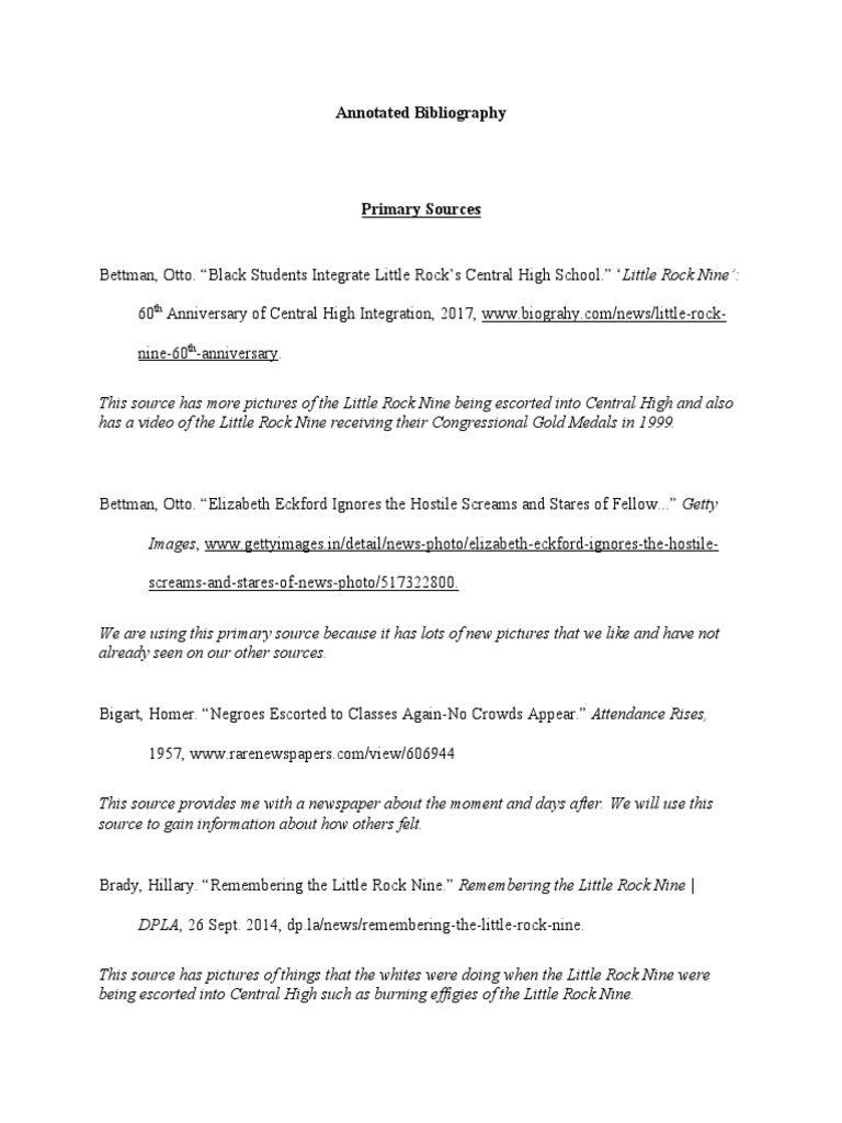 Annotated Bibliography Final Draft | PDF | Brown V. Board Of Education ...
