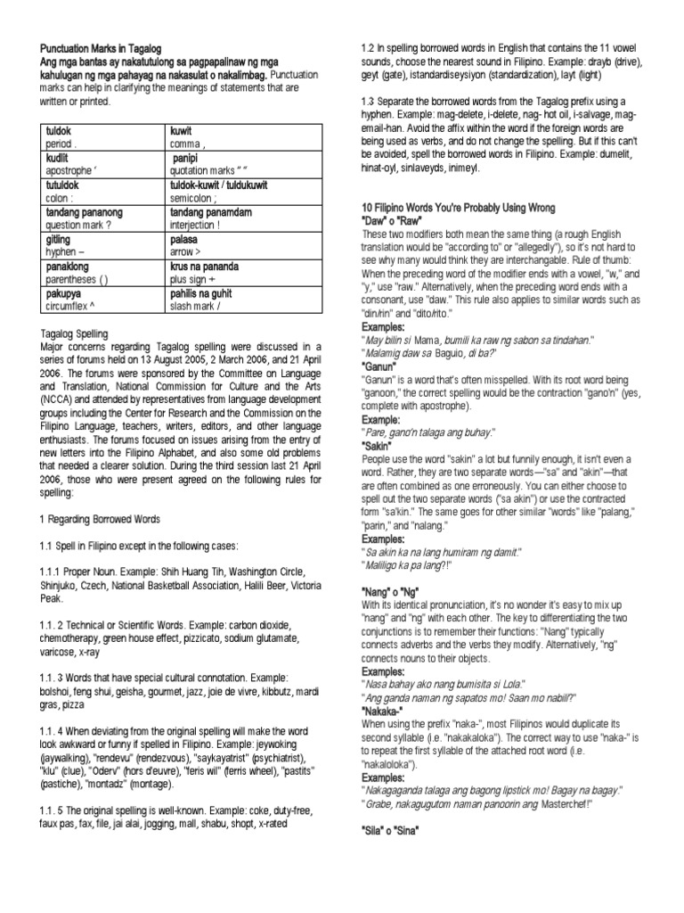 Punctuation Marks in Tagalog | Tagalog Language | Punctuation