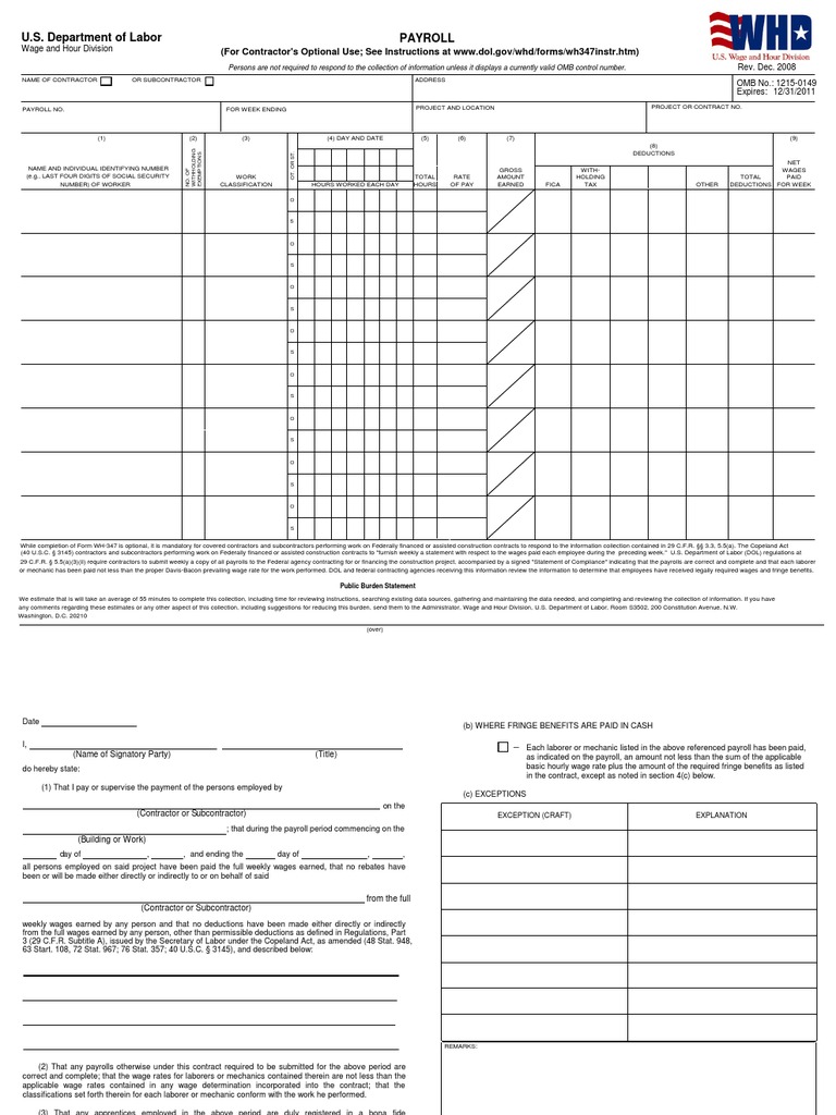 wh347 | Payroll | Government Of The United States