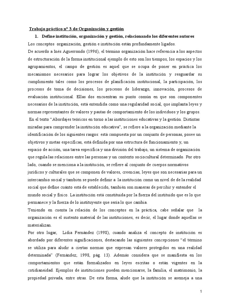 Organizacion y Gestion Trabajo Practico 3 | PDF | Institución | Aprendizaje