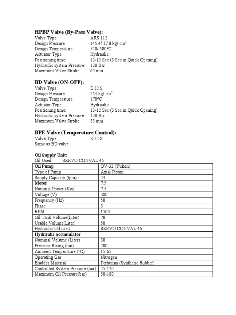 HPBP Valve Specification | PDF | Valve | Hydraulics