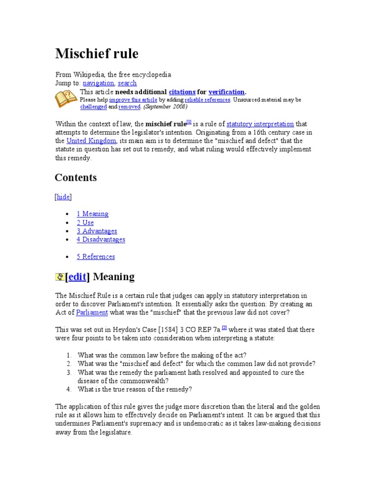 Mischief rule | Ethical Principles | Jurisprudence
