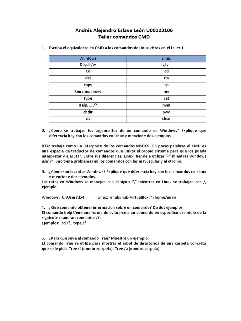 Comandos básicos de CMD y estructura de directorios en Windows | PDF | Interfaz de línea de ...