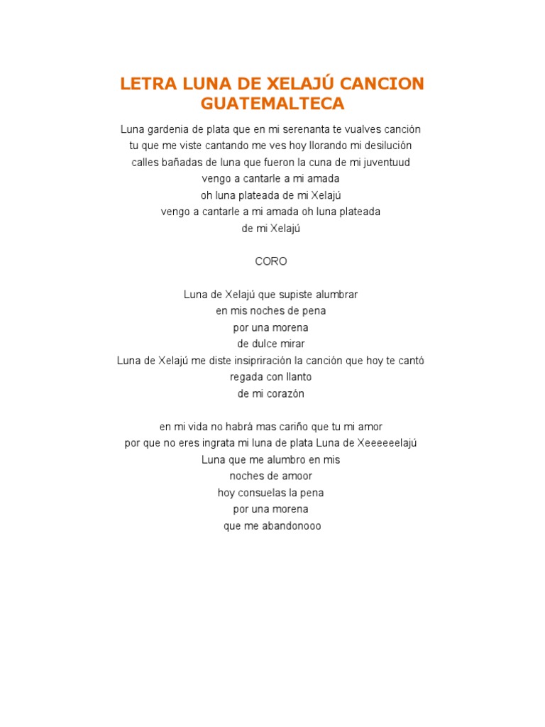 Letra Luna de Xelajú Cancion Guatemalteca | PDF