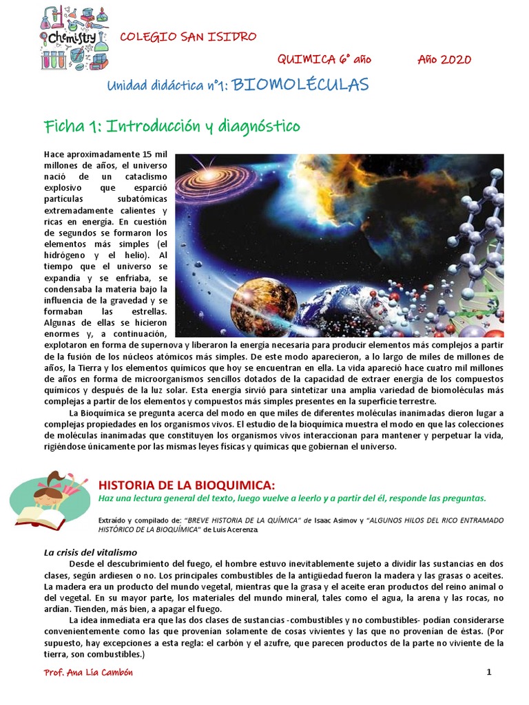 Ficha 1 Historia de La BQCA | PDF | Compuestos orgánicos | Química Orgánica