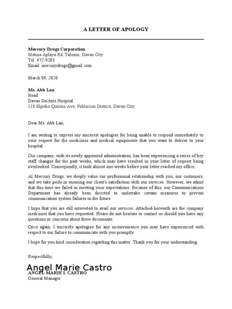 Apology Letter | PDF