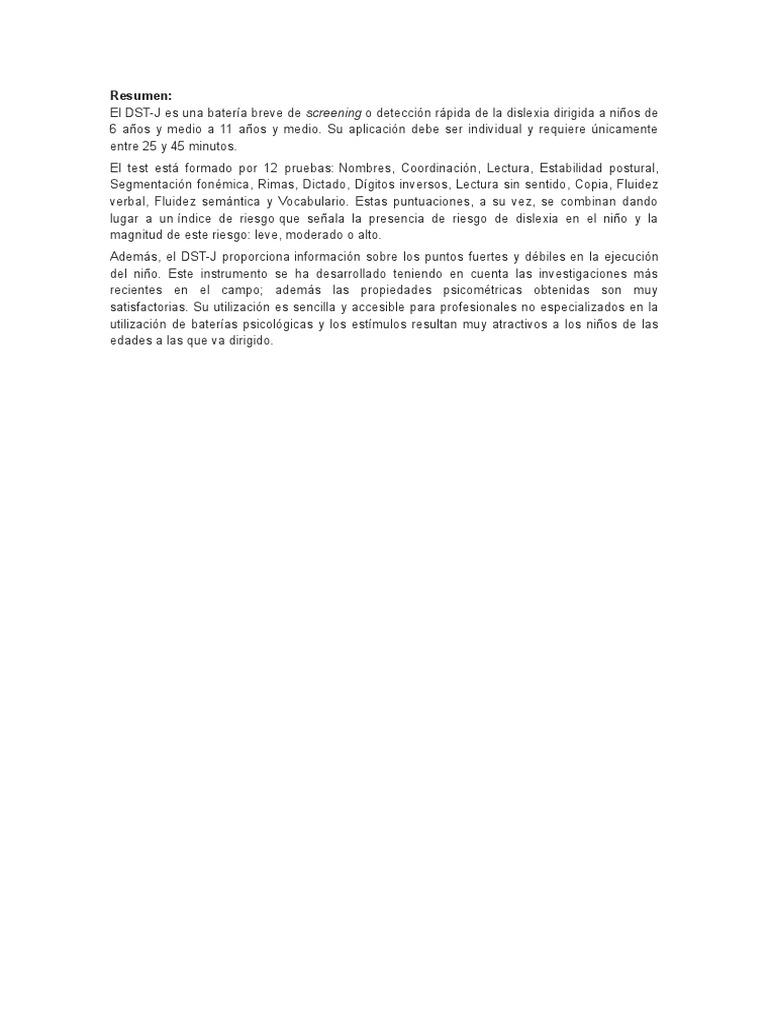 DST-J: Test de Detección de Dislexia Infantil | PDF