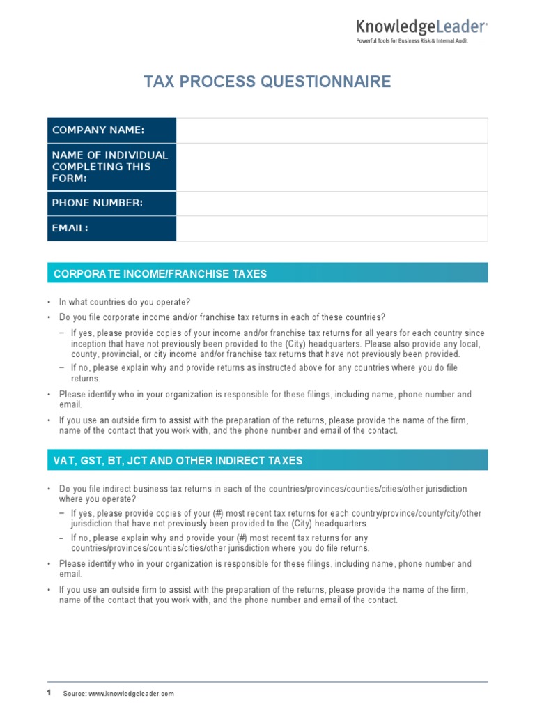 Tax Process Questionnaire Overview | PDF | Withholding Tax | Taxes