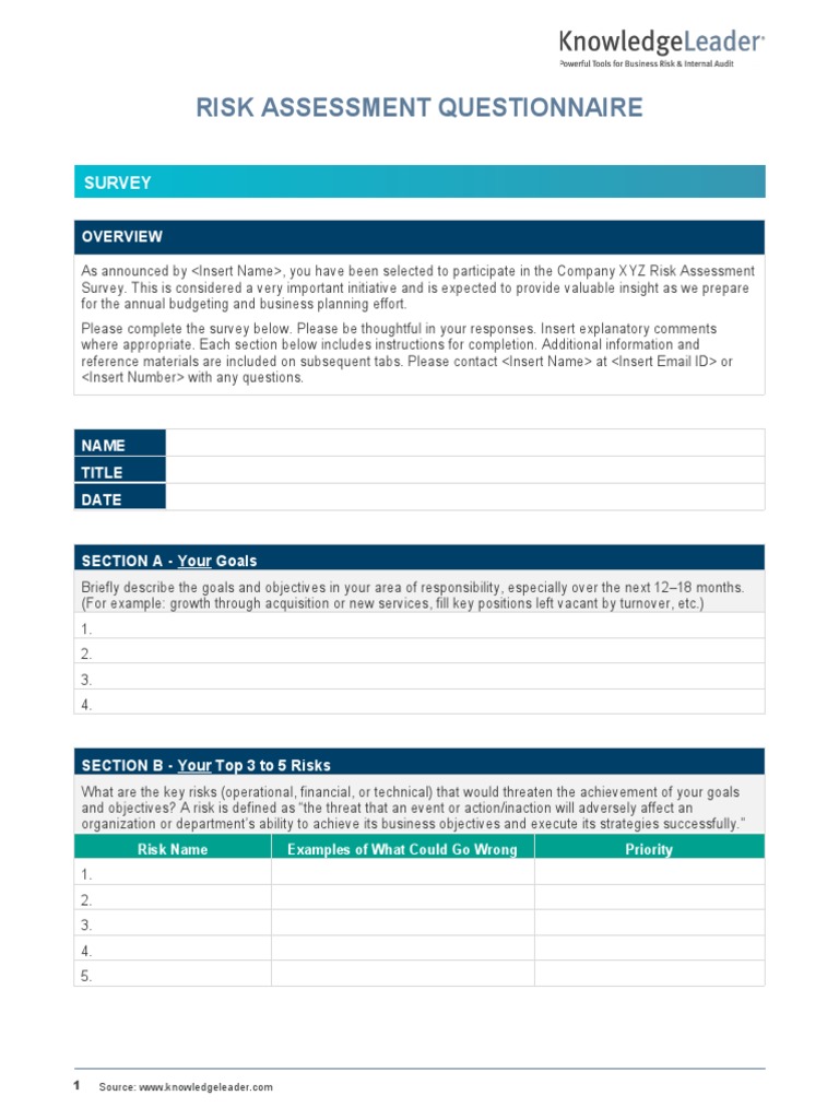 Risk Assessment Questionnaire | PDF | Risk | Internal Control