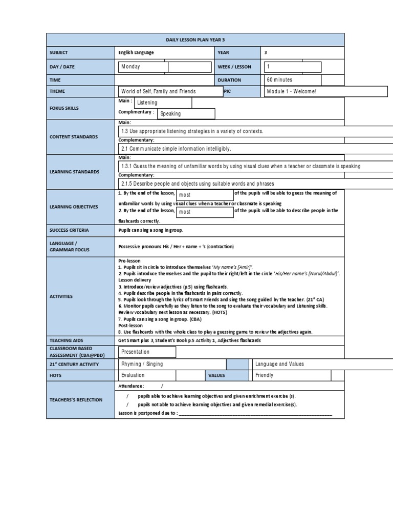 RPH Bi Year 3 Module 1 (L1-16) | PDF | Lesson Plan | Educational Assessment