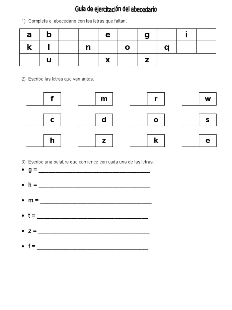 Completar el abecedario y realizar ejercicios de correspondencia entre ...