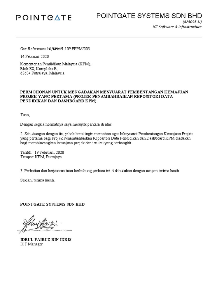 Permohonan Mesyuarat Pembentangan Kemajuan Projek Pertama | PDF