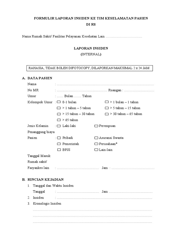 Form Laporan Insiden Keselamatan Pasien | PDF